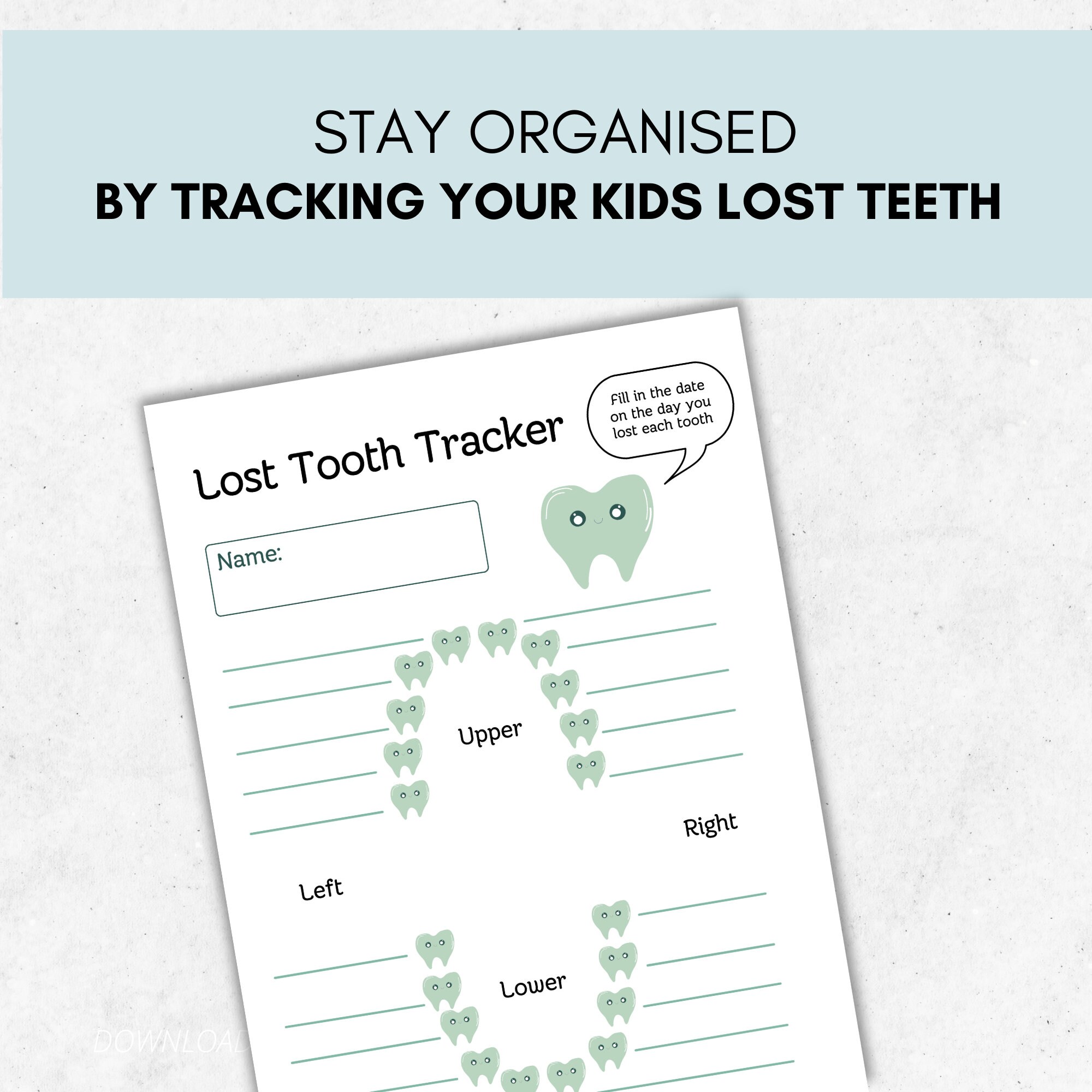 Kids’ Lost Tooth Tracker in Green | Children's Lost Tooth Chart | Lost ...