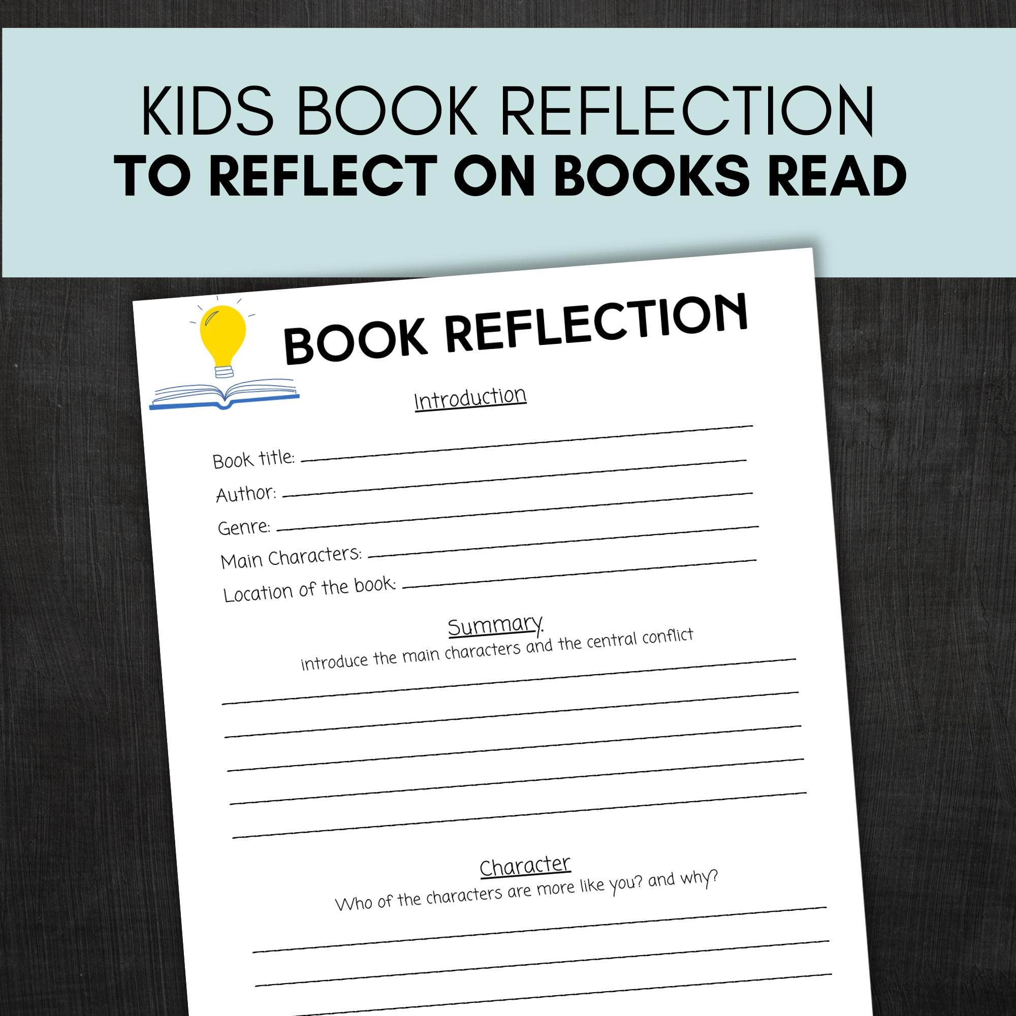 Kids Book Reflection Sheet: Educational Book Report Template (digital ...