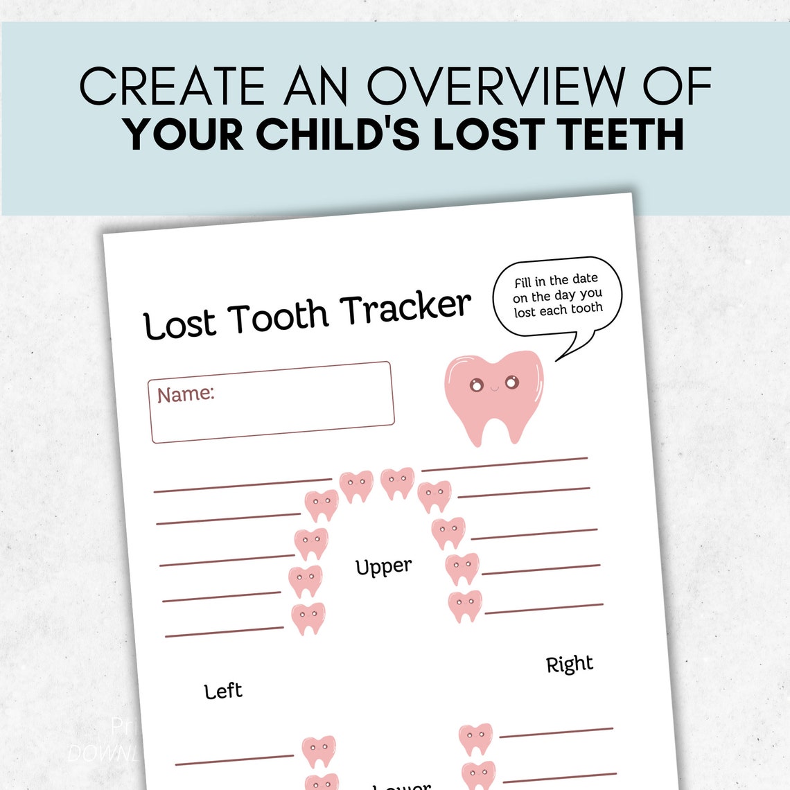 Kids’ Lost Tooth Tracker in Pink | Children's Lost Tooth Chart | Lost ...