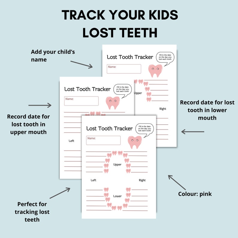 Kids Lost Tooth Tracker in Pink Children's Lost Tooth Chart Lost Tooth ...
