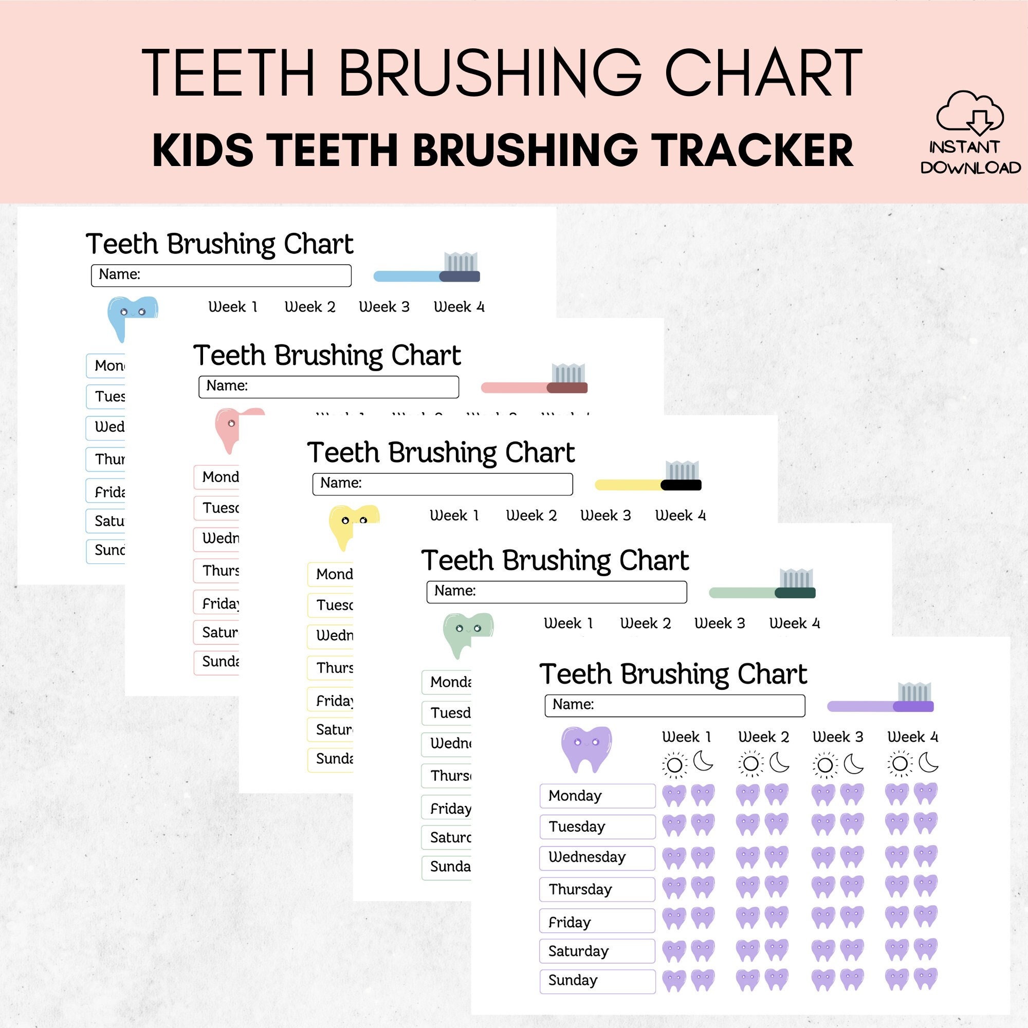 Kids Teeth Brushing Chart | Teeth Brushing Tracker | Kids Routine ...