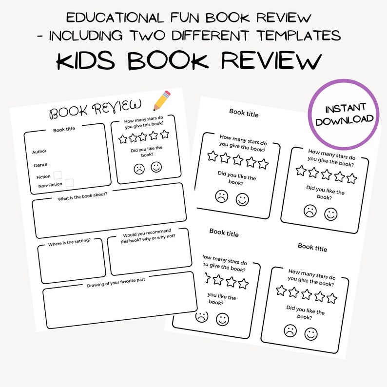 Educational Kids Book Review Book Review Template Kids - Etsy