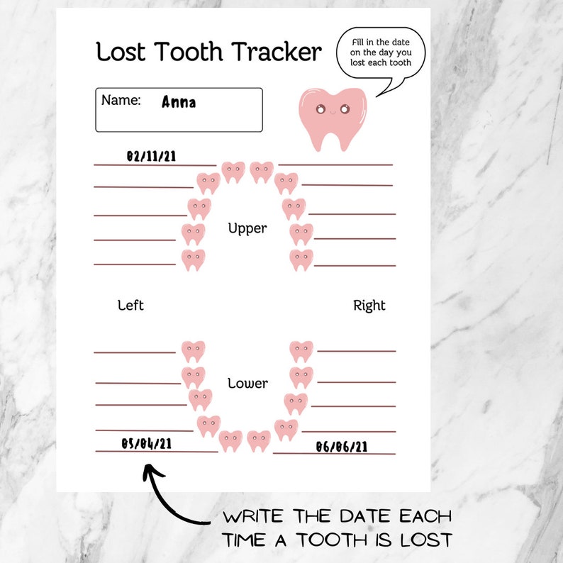 Kids Lost Tooth Tracker Children's Lost Tooth Chart - Etsy