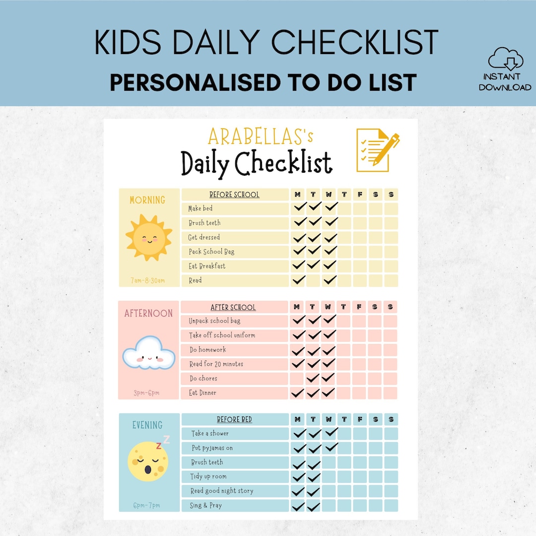 Kids Daily Checklist | Morning Routine | Bedtime Routine | After School ...