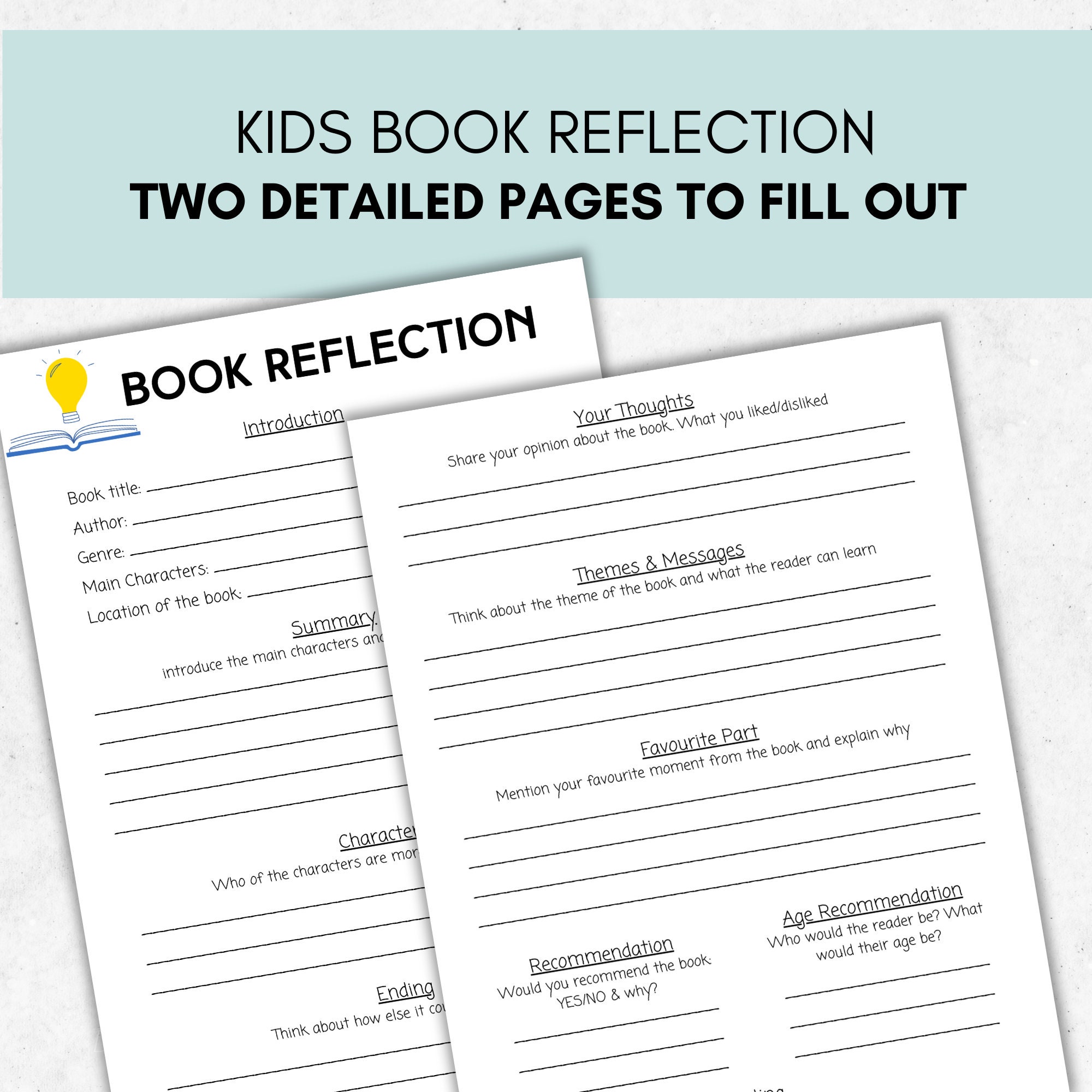 Educational Kids Book Reflection | Book Reflection Template | Kids Book ...