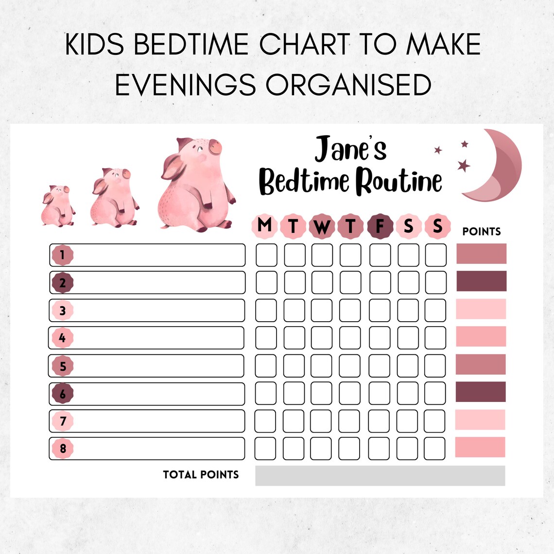 Kids Bedtime Routine Chart Customizable Bedtime Schedule Kids Bedtime ...