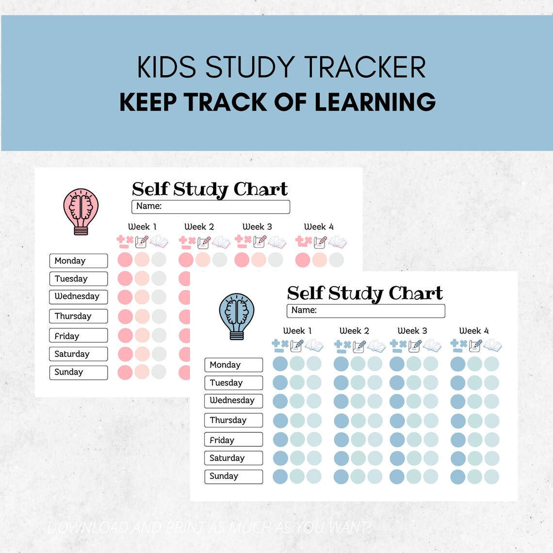 Kids Study Tracker & Planner | Study Checklist Chart | Printable Study ...