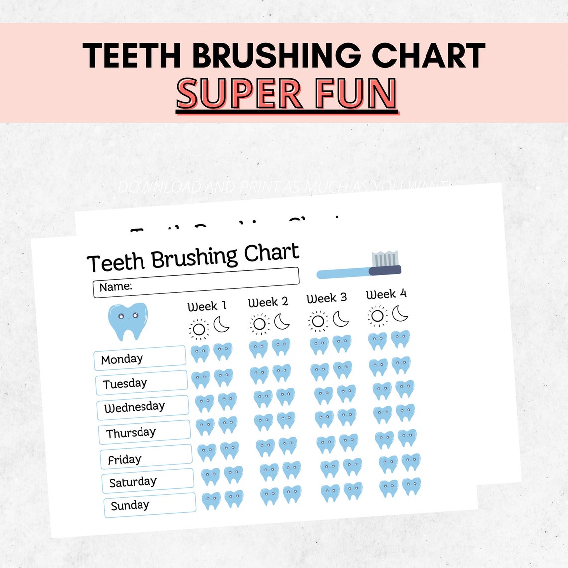 Kids Teeth Brushing Chart Teeth Brushing Tracker Kids Routine Schedule ...