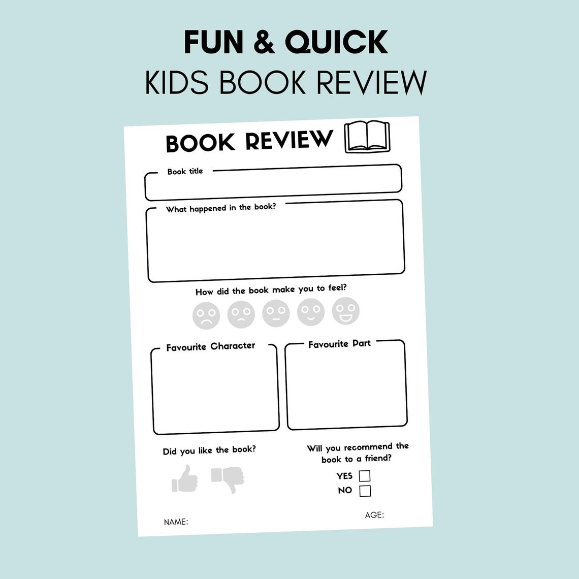 Kids Book Review Template: Printable Activity Sheet (digital Print) - Etsy