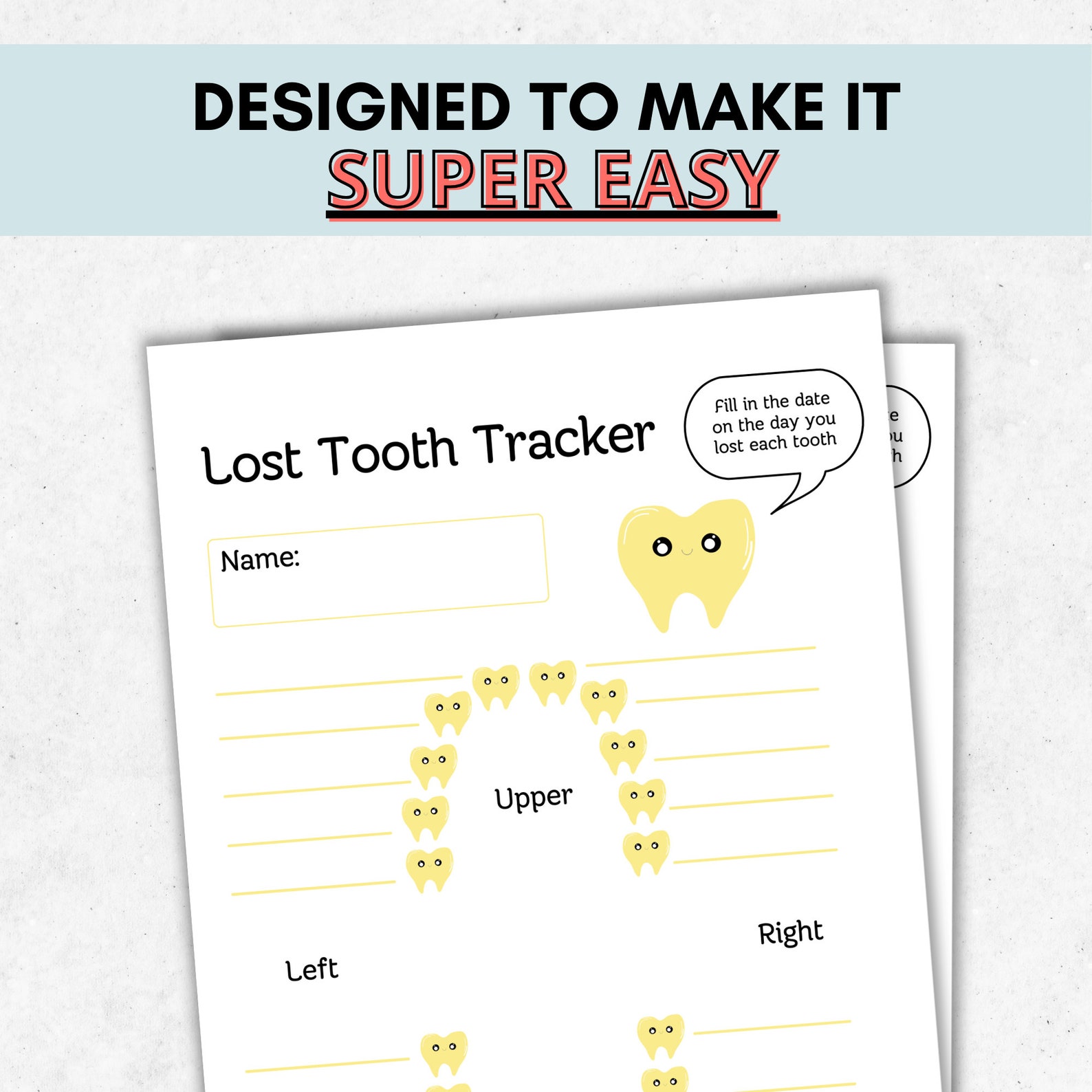 Kids Lost Tooth Tracker in Green & Yellow Children's Lost Tooth Chart ...