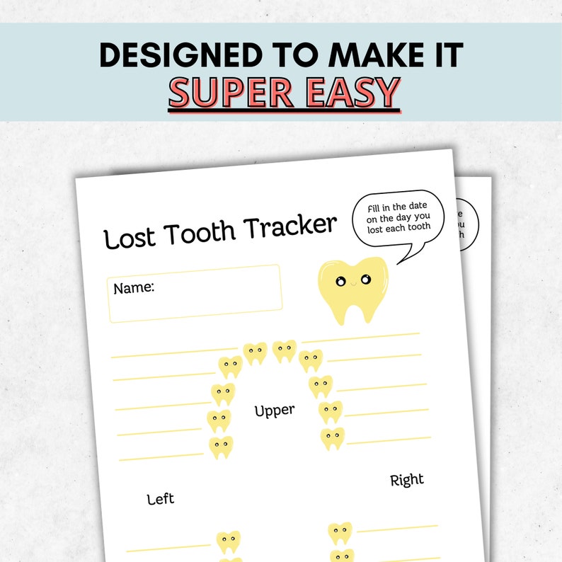 Kids Lost Tooth Tracker in Green & Yellow Children's Lost Tooth Chart ...