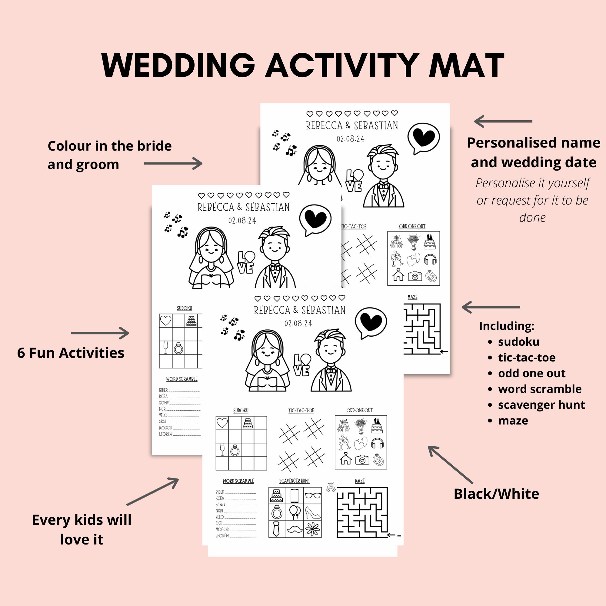 Kids Wedding Activity Mat Wedding Activity Kids Wedding Table Wedding ...