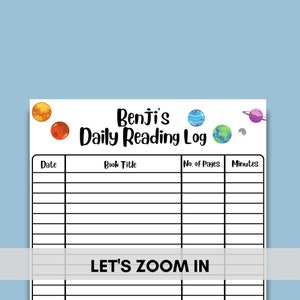 Kids Reading Log | Personalized Kids Reading Chart | Daily Reading ...