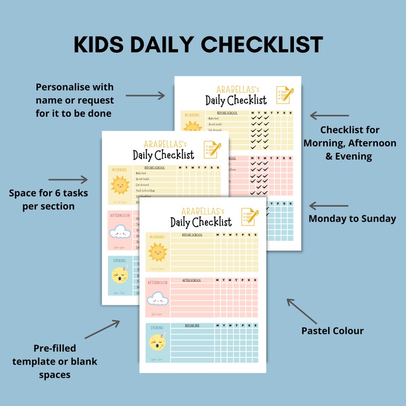 Kids Daily Checklist | Morning Routine | Bedtime Routine | After School ...