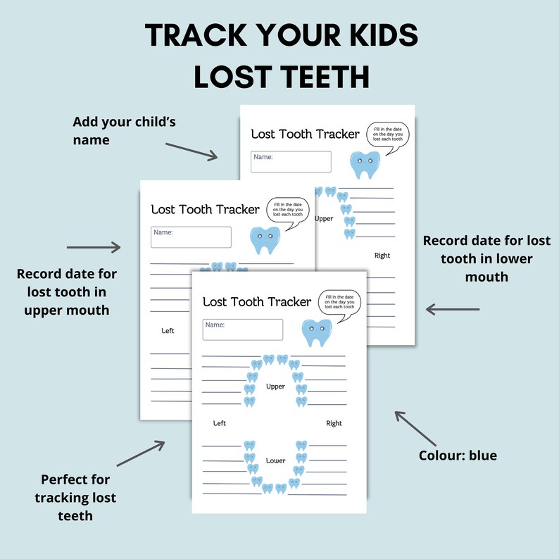 Kids Lost Tooth Tracker in Blue Children's Lost Tooth Chart Lost Tooth ...