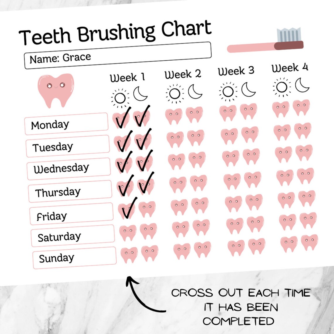 Kids Teeth Brushing Chart Teeth Brushing Tracker Kids Routine Schedule ...