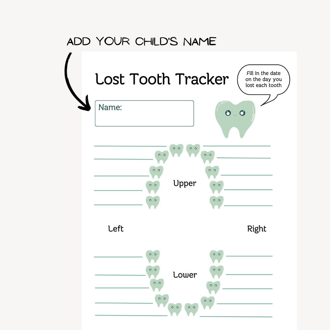 Kids Lost Tooth Tracker in Green Children's Lost Tooth Chart Lost Tooth ...