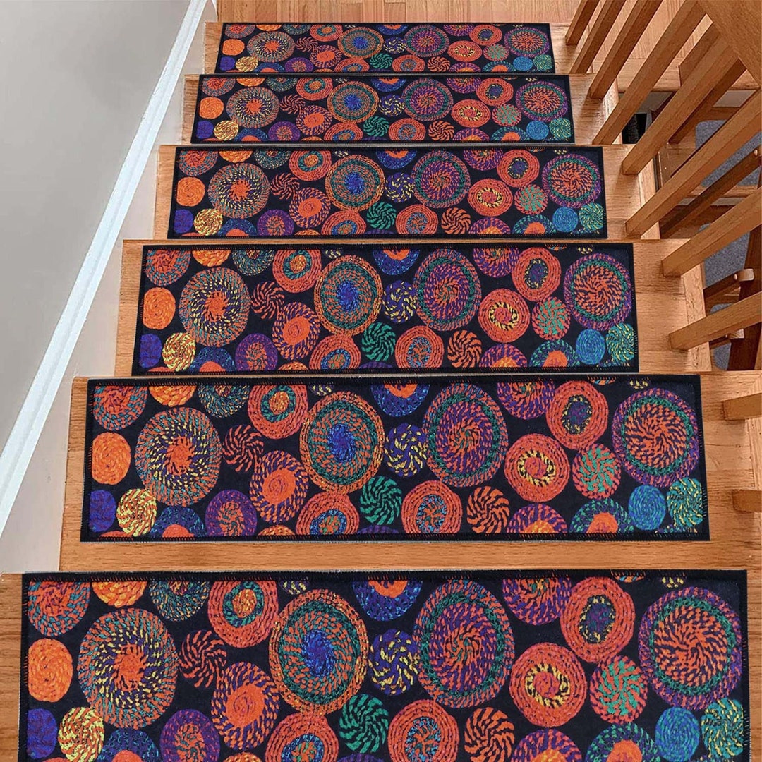 Custom Size Colorful Stair Runner - Rainbow Circle Stair Treads ...