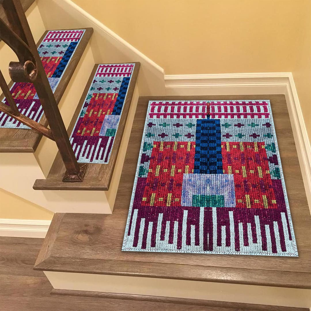 Colorful Geometric Stair Runner Rug, Personalized Stair Rug, Boho Made ...