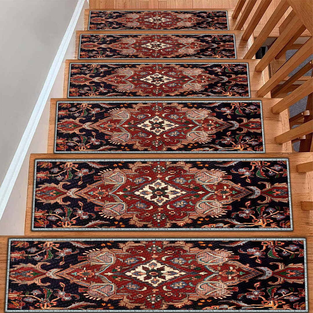 Persian Custom Size Stair Runner Rug - Geometric Black Stair Carpets ...