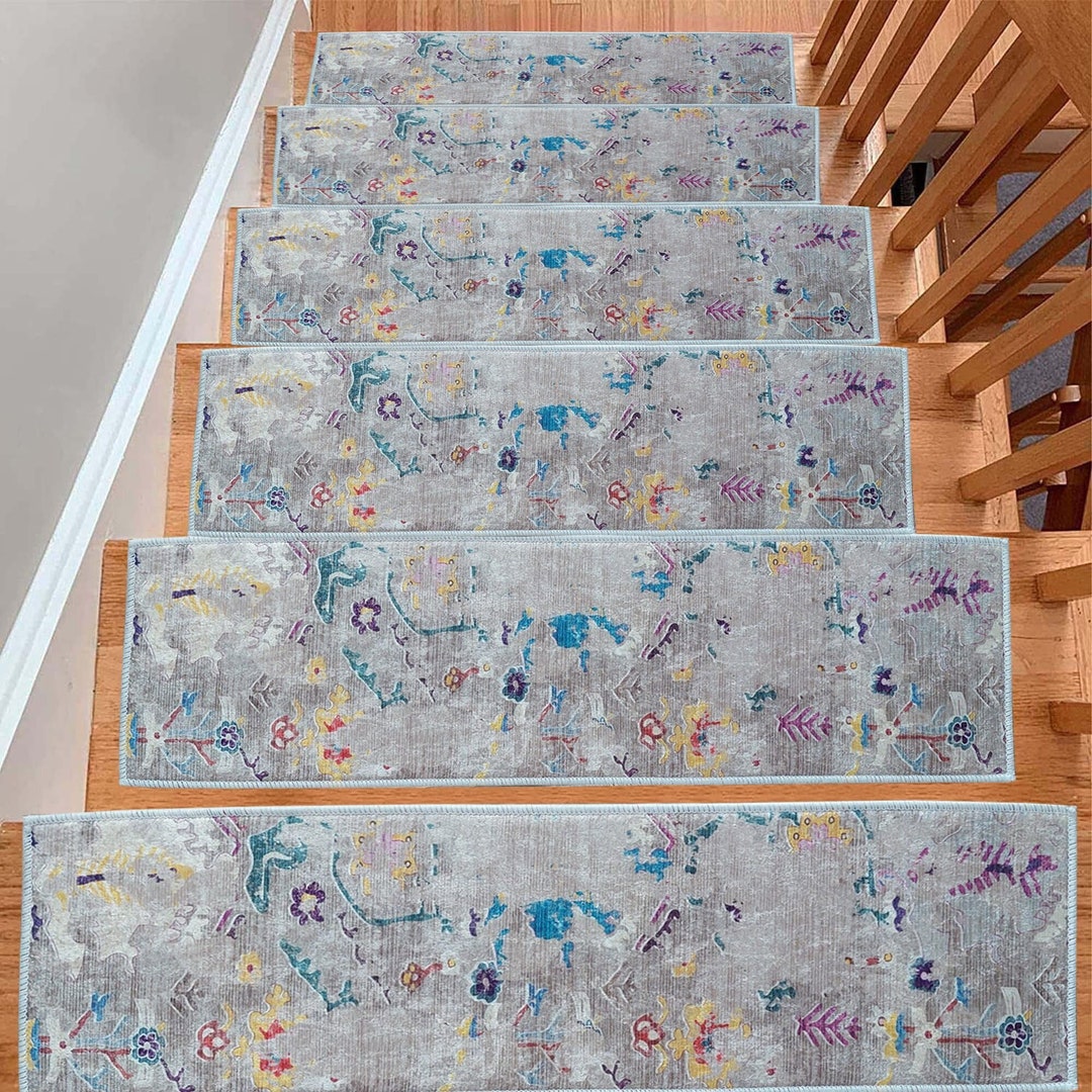 Hellenic Stair Carpet, Non-slip Backing Rug, Machine Washable Carpet, Easy to Clean, Step Rug ...
