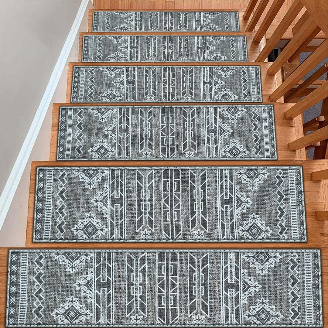 Custom Size Gray Stair Treads Rug - Kilim Design Stair Runner Rug ...