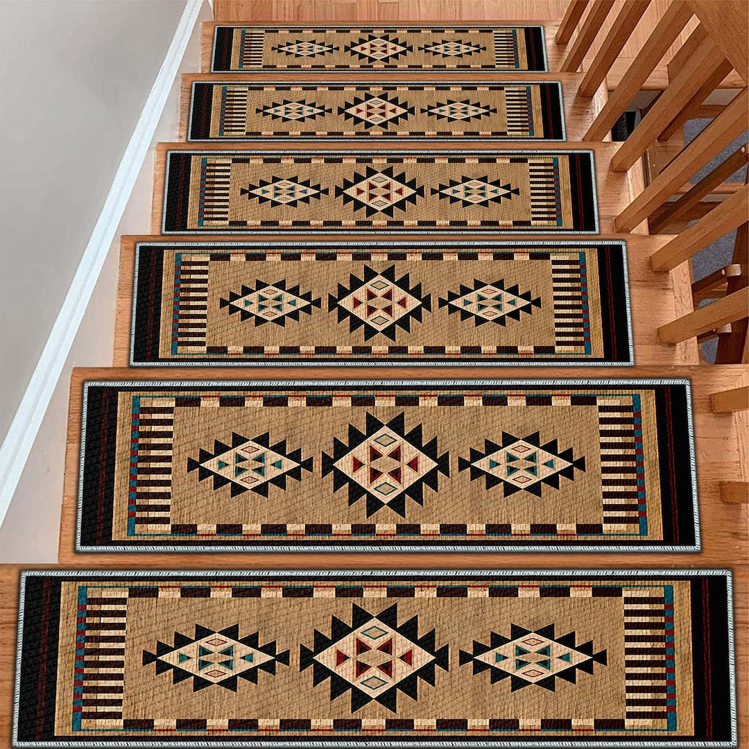 Custom Size Geometric Stair Runner Carpets - Non Slip Black Stair ...