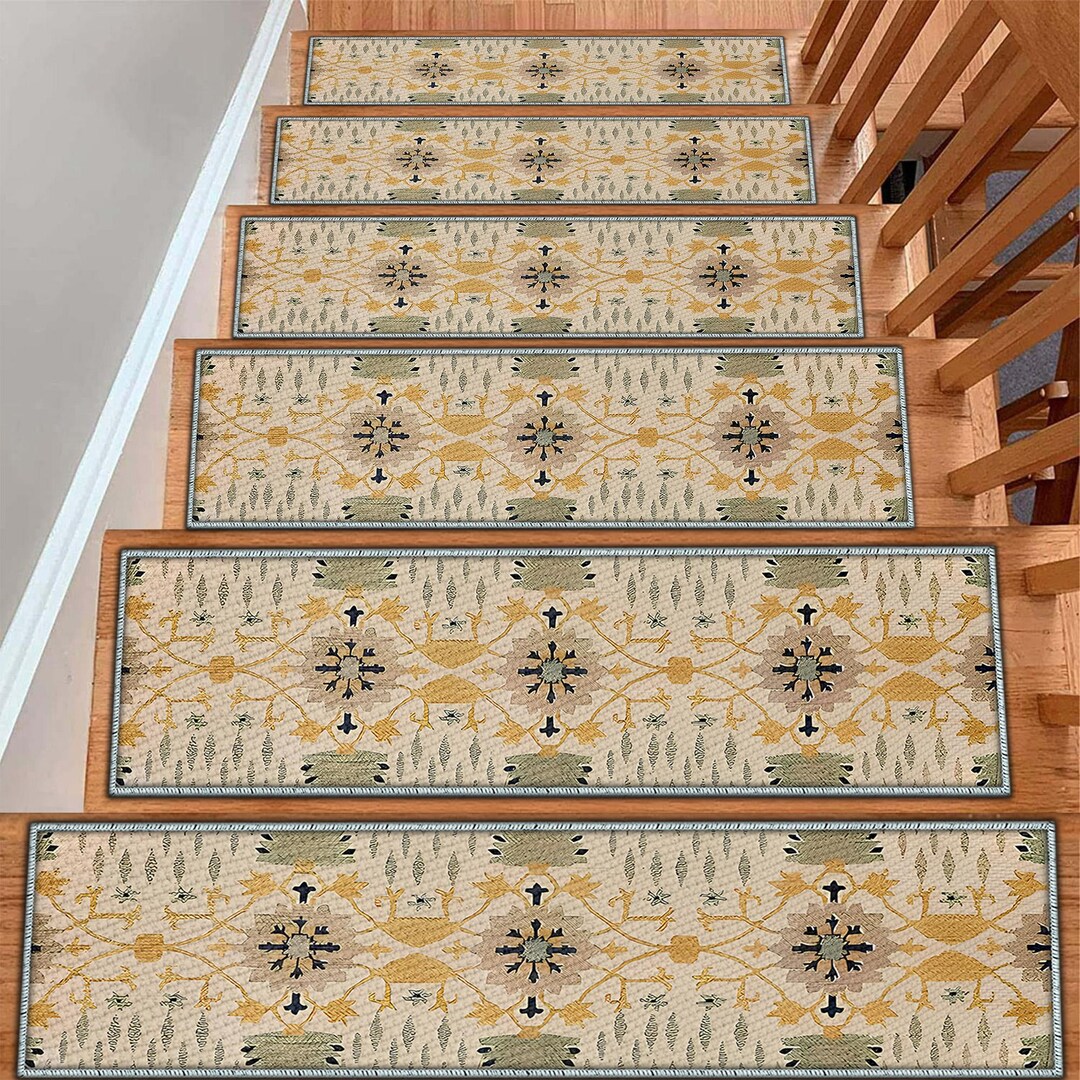 White Scandivian Custom Size Stair Rugs - Geometric Stair Runner ...