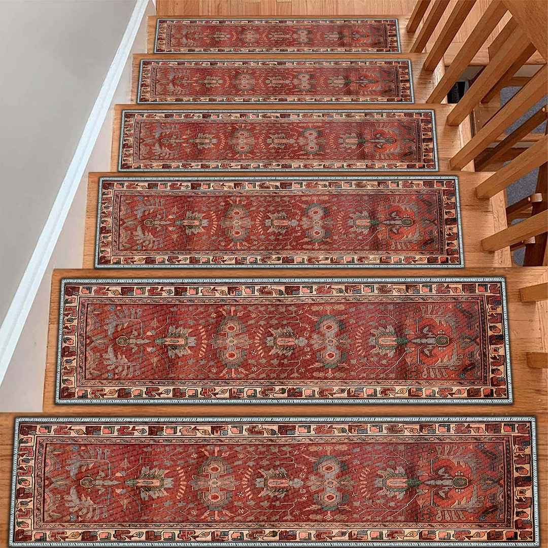 Red Custom Size Stair Carpets - Geometric Pattern Stair Runner Carpet ...