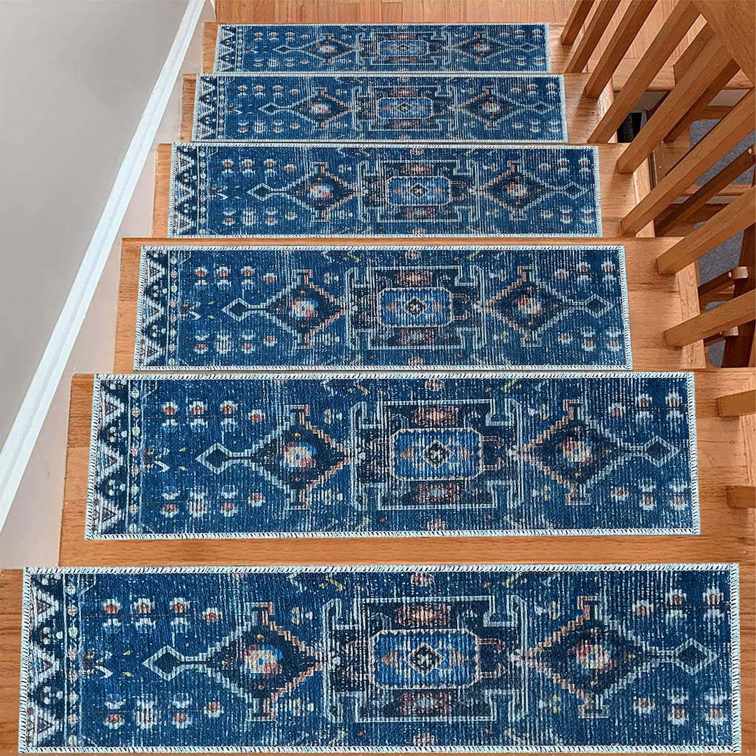Heritage Stair Treads Carpet, Blue Stair Runner Rug, Scandinavian Stair ...