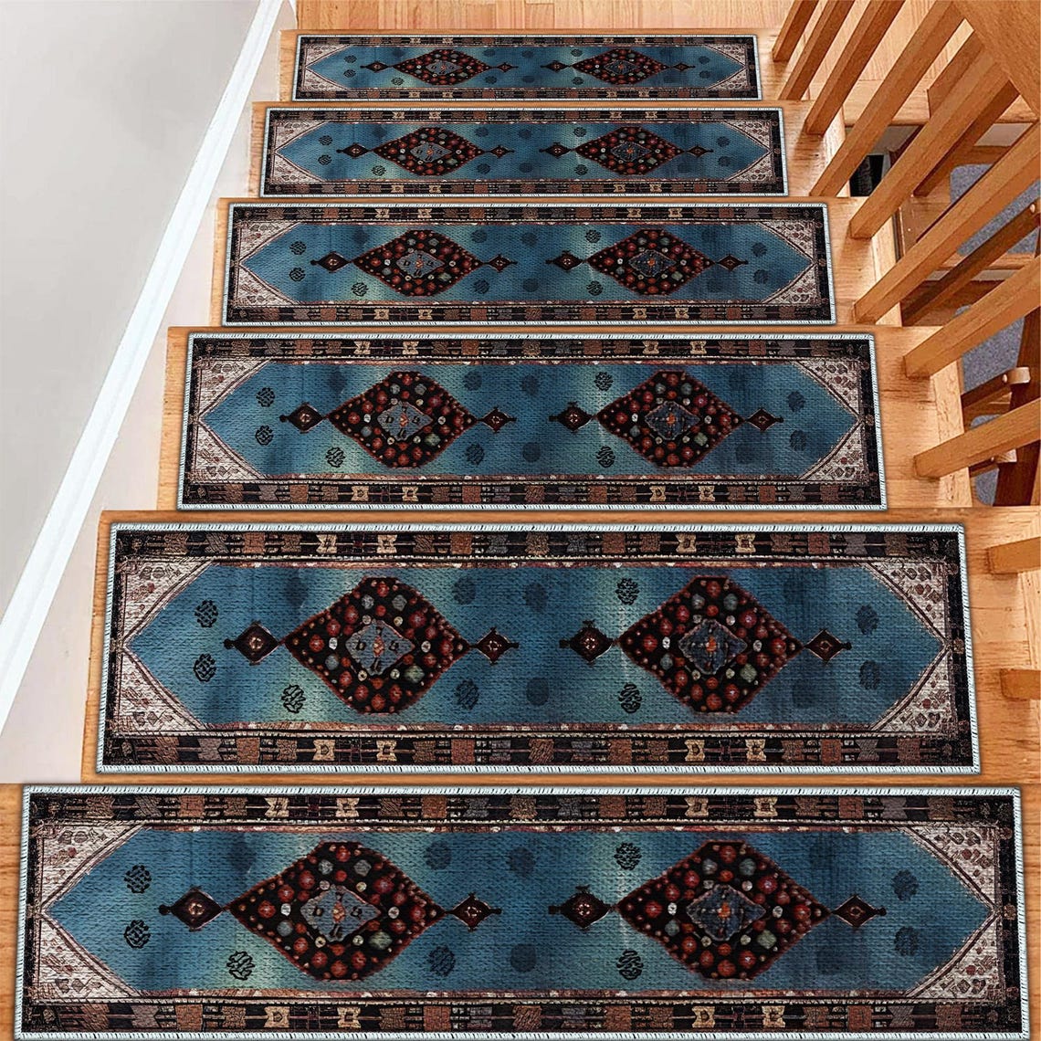 Custom Size Diamond Stair Runner Rug - Traditional Geometric Stair ...