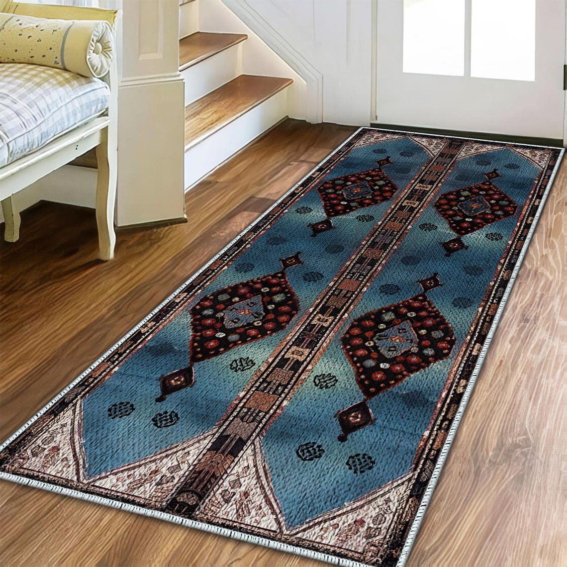 Custom Size Diamond Stair Runner Rug - Traditional Geometric Stair ...