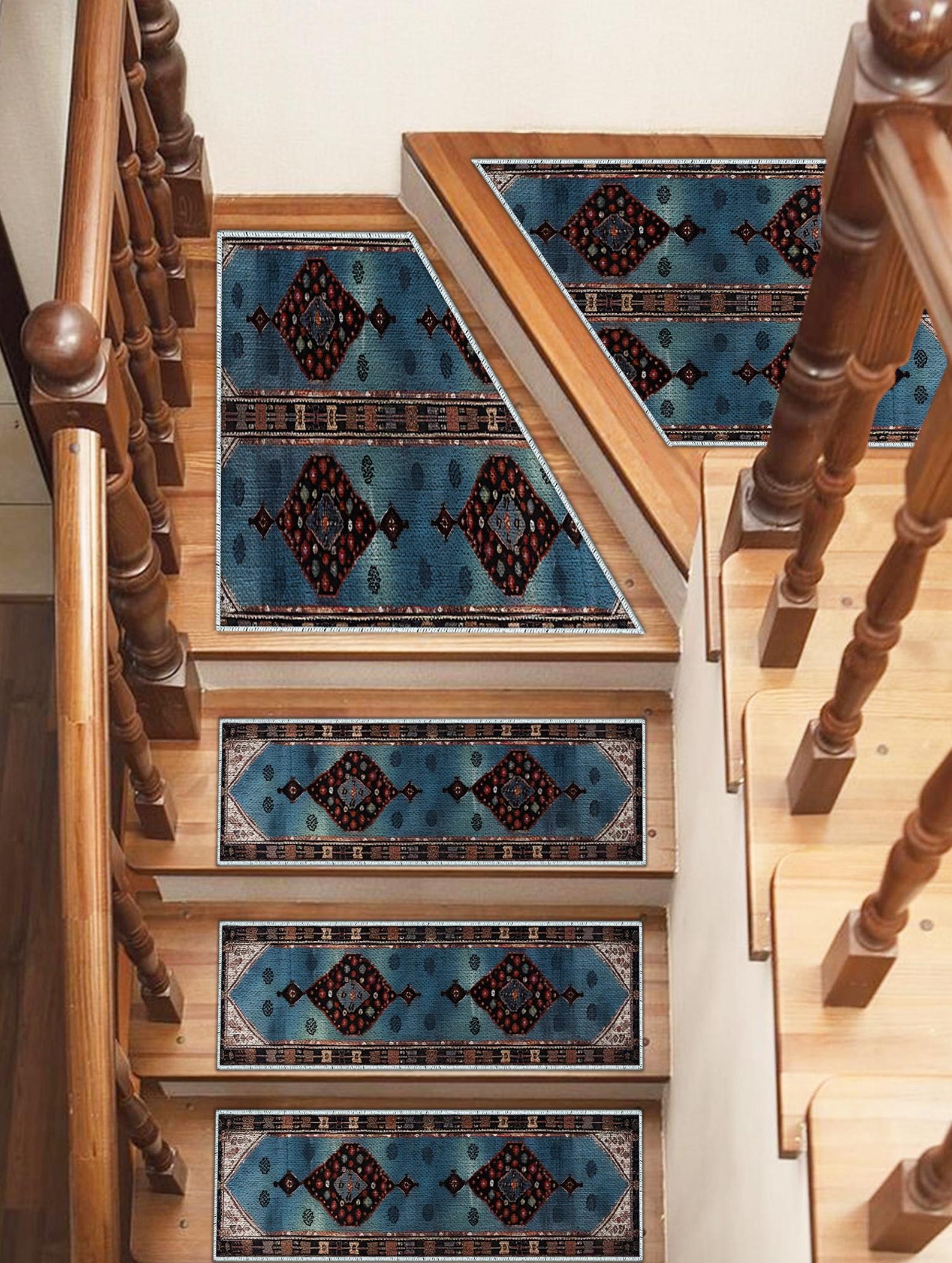 Custom Size Diamond Stair Runner Rug - Traditional Geometric Stair ...