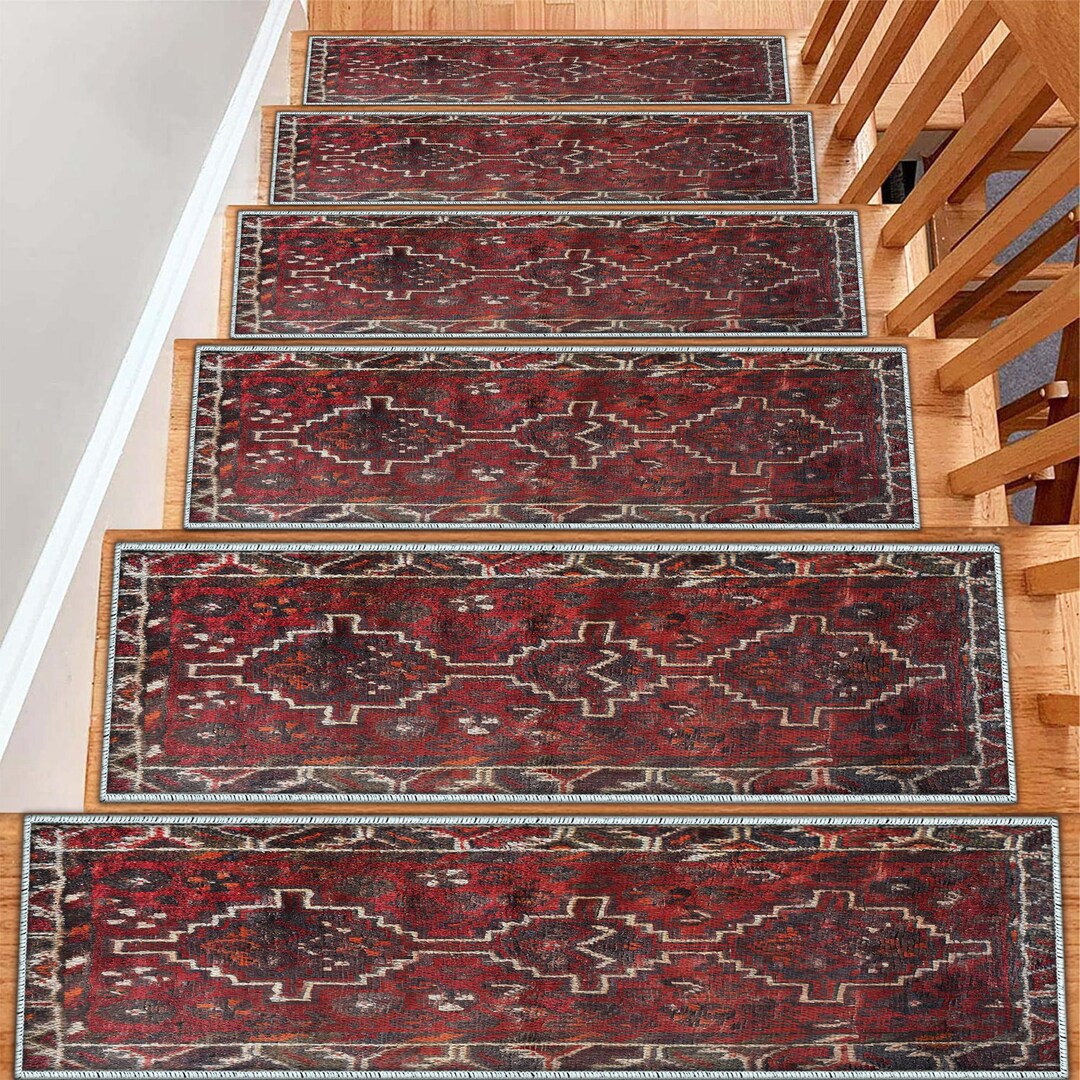 Custom Size Red Stair Carpet - Geometric Stair Runner Rug - Turkish Rug ...