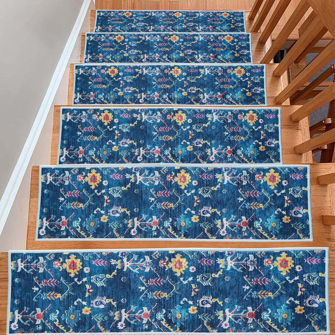 Gorgeous Stair Rug, Blue Stair Rug, Stair Runner Rug, Non-slip Stair ...