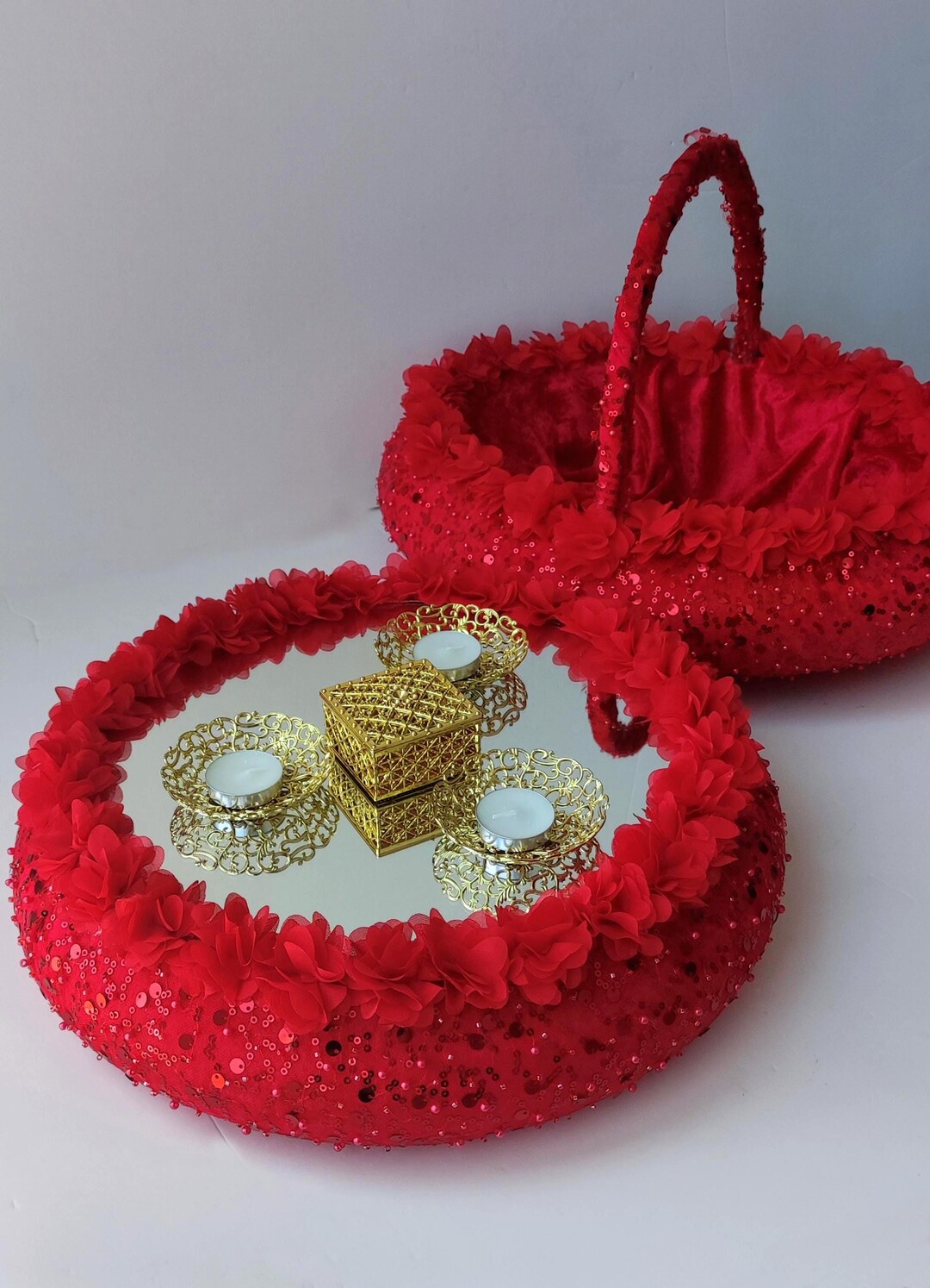 Handmade Henna Night Basket & Tray Set: Traditional Wedding Decor - Etsy