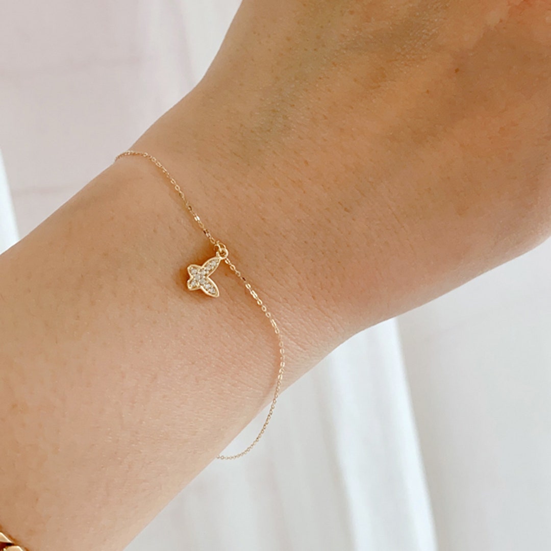 14K Solid Gold Bracelet 14K Solid Gold Anklet Butterfly Charm Bracelet ...