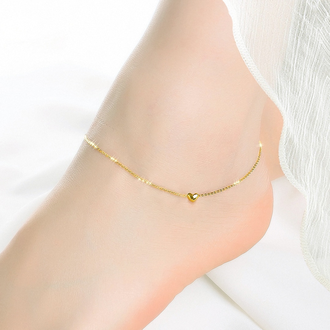 18K Solid Gold Bracelet Solid Gold Anklet With Heart Charm Personalised ...