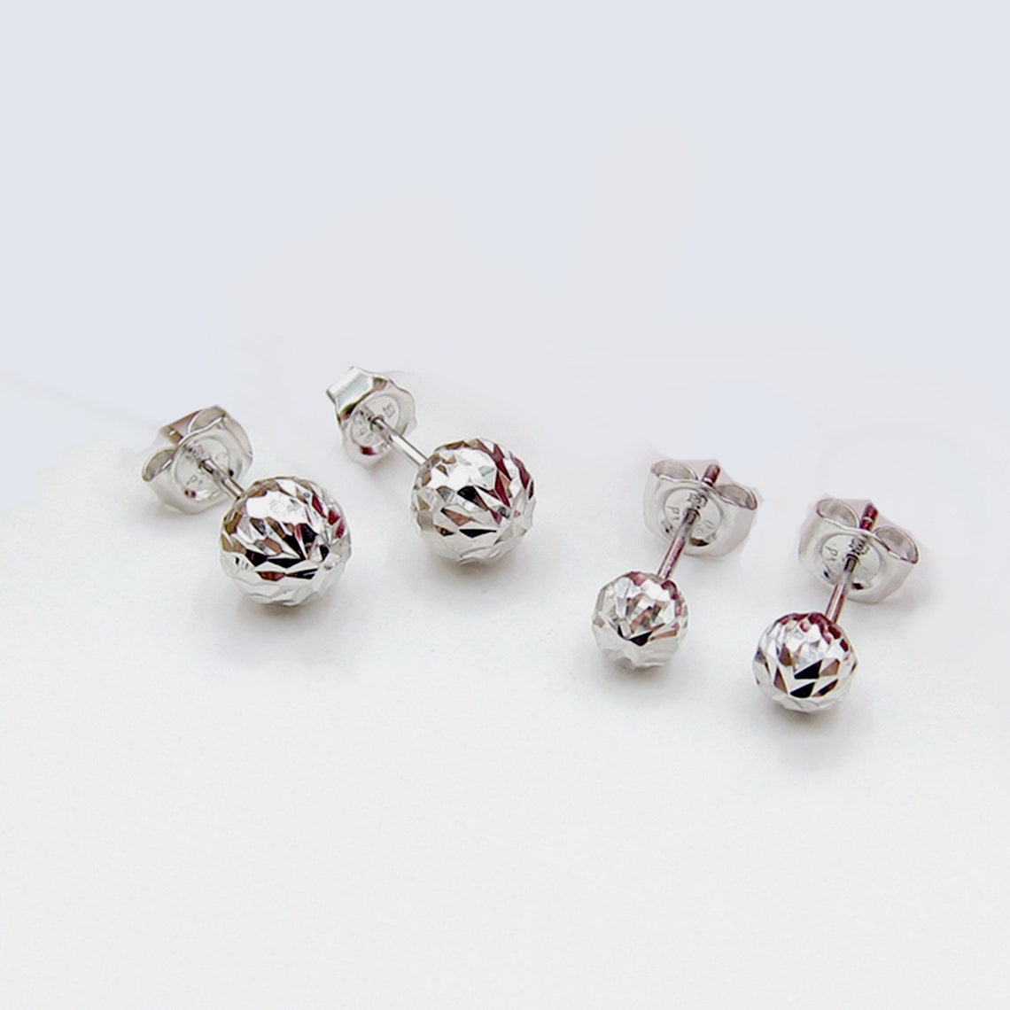 Solid Platinum Sphere Stud Earrings: Pt950 Laser Cut Ball ...