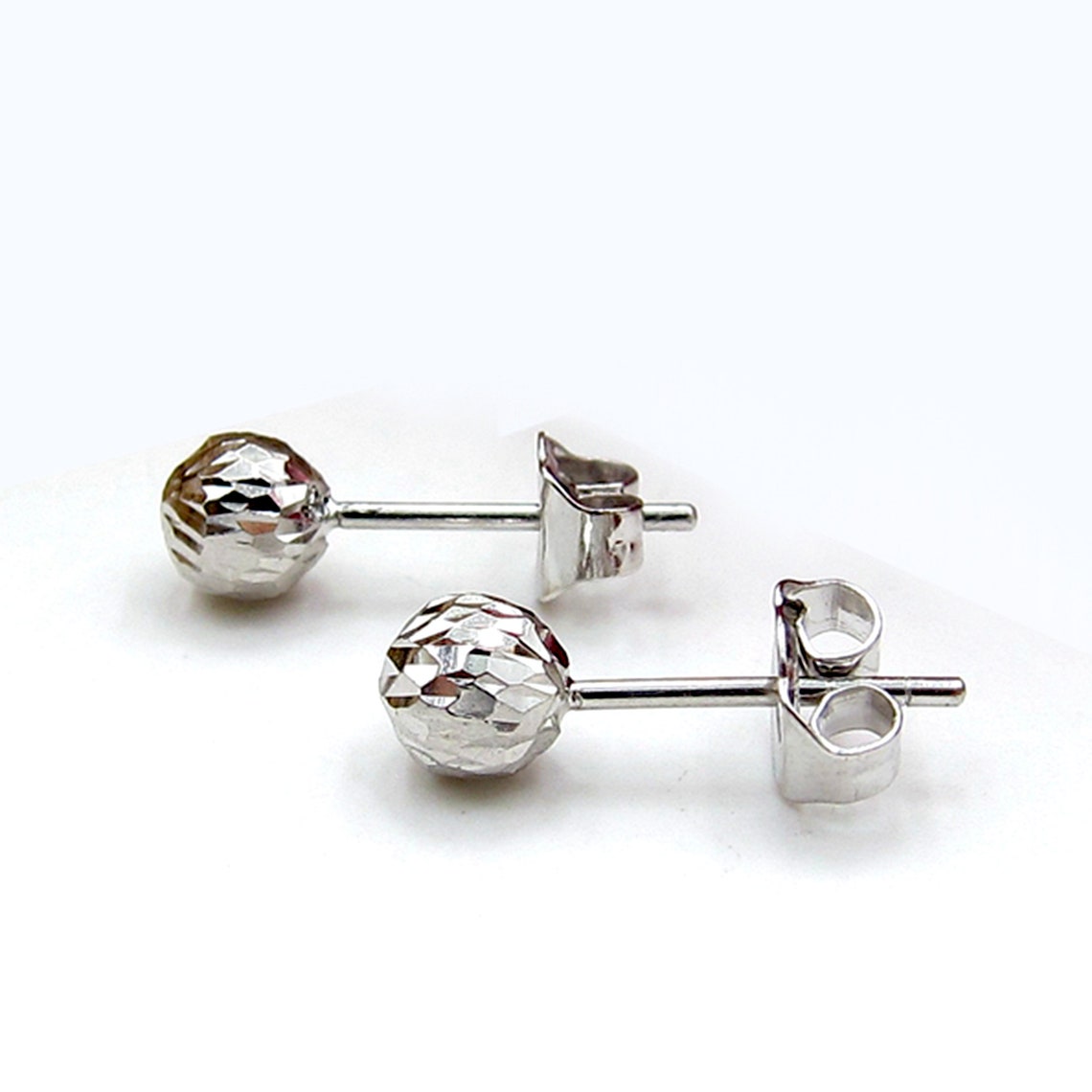 Solid Platinum Sphere Stud Earrings: Pt950 Laser Cut Ball ...