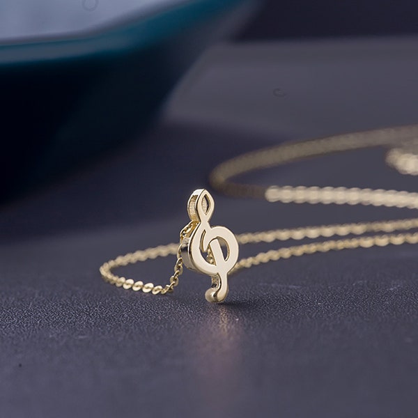 18k Solid Gold Necklace Music Note Pendant 14k Gold Necklace - Etsy