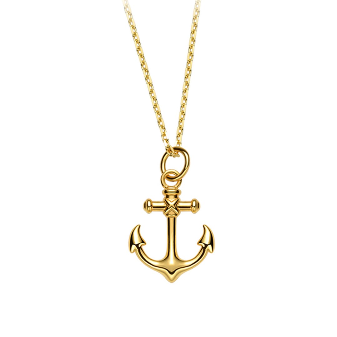 18K Solid Gold Necklace Anchor Pendant Necklace Solid Gold Anchor ...