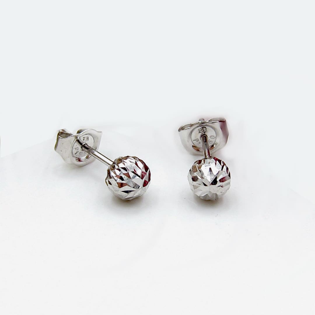 Solid Platinum Sphere Stud Earrings: Pt950 Laser Cut Ball ...
