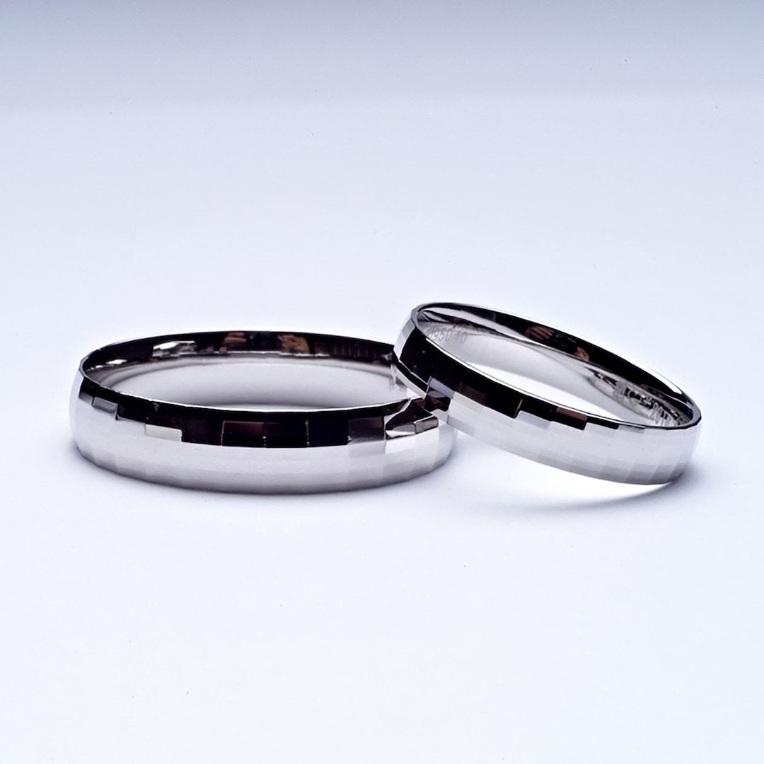Solid Platinum Pt950 Faceted Wedding Ring: Minimalist Couple Ring - Etsy