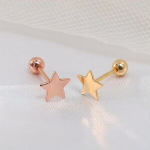 18K Solid Gold Earrings Star Stud Earrings Screw Back Earrings ...