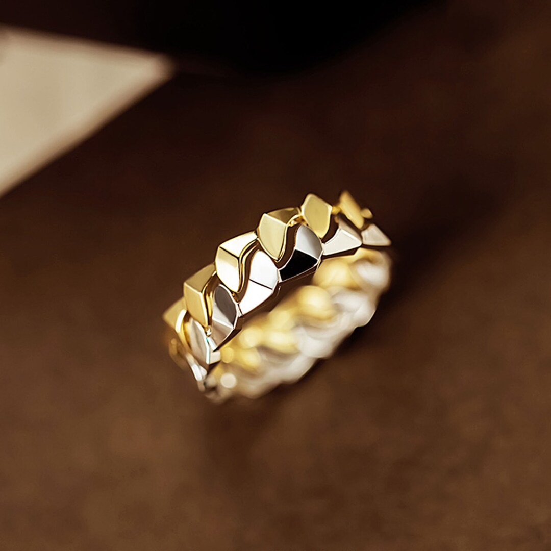 18K 14K Solid Gold Rings Two-tone Stackable Rings in Yellow and White ...