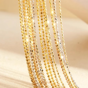 18K Solid Gold Faceted Bead Chain Necklace: Minimalist Sequin Jewellery ...