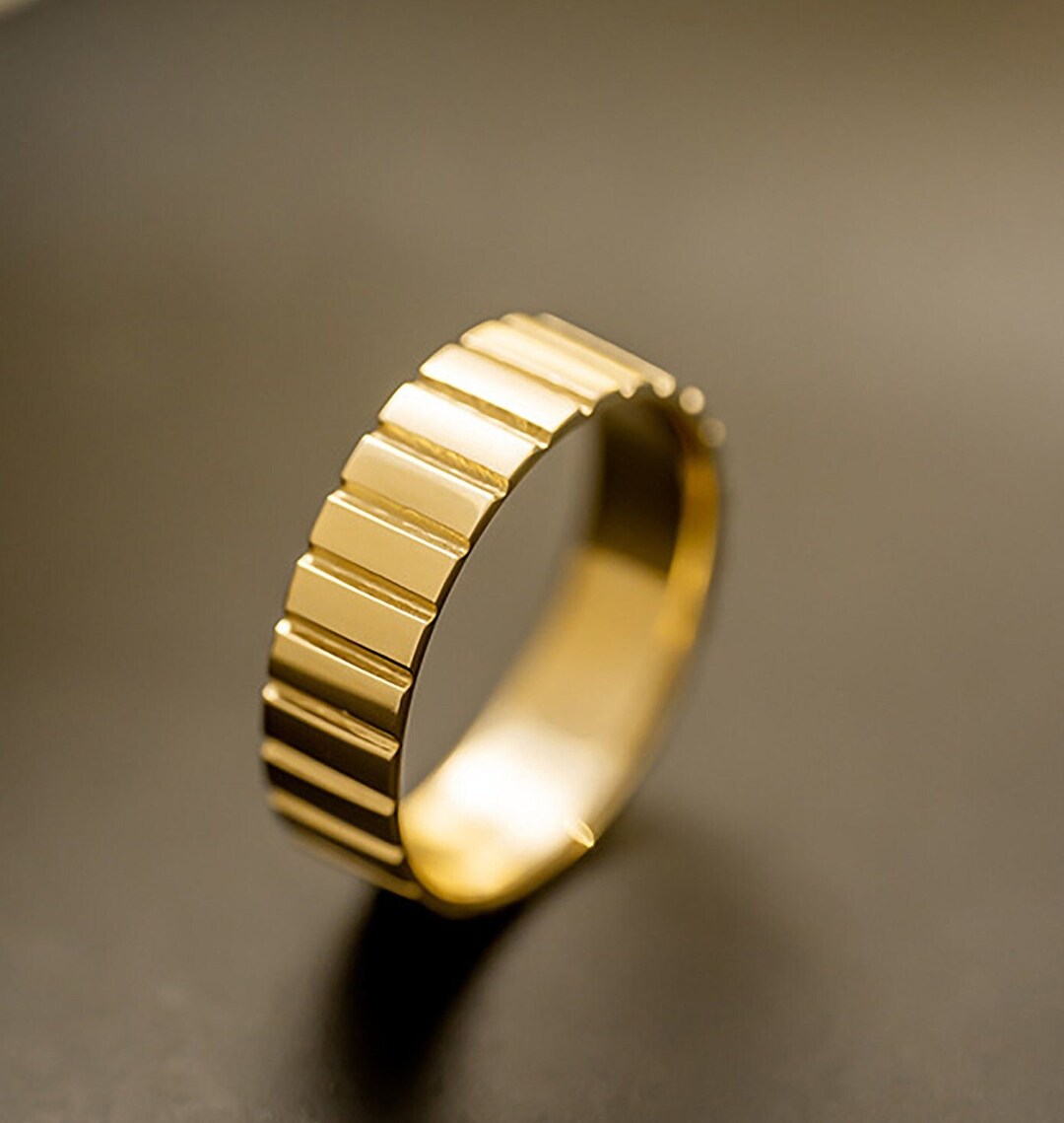 18K Solid Gold Ring Designer Ring 14K Gold Wide Band Ring Gold Bar ...