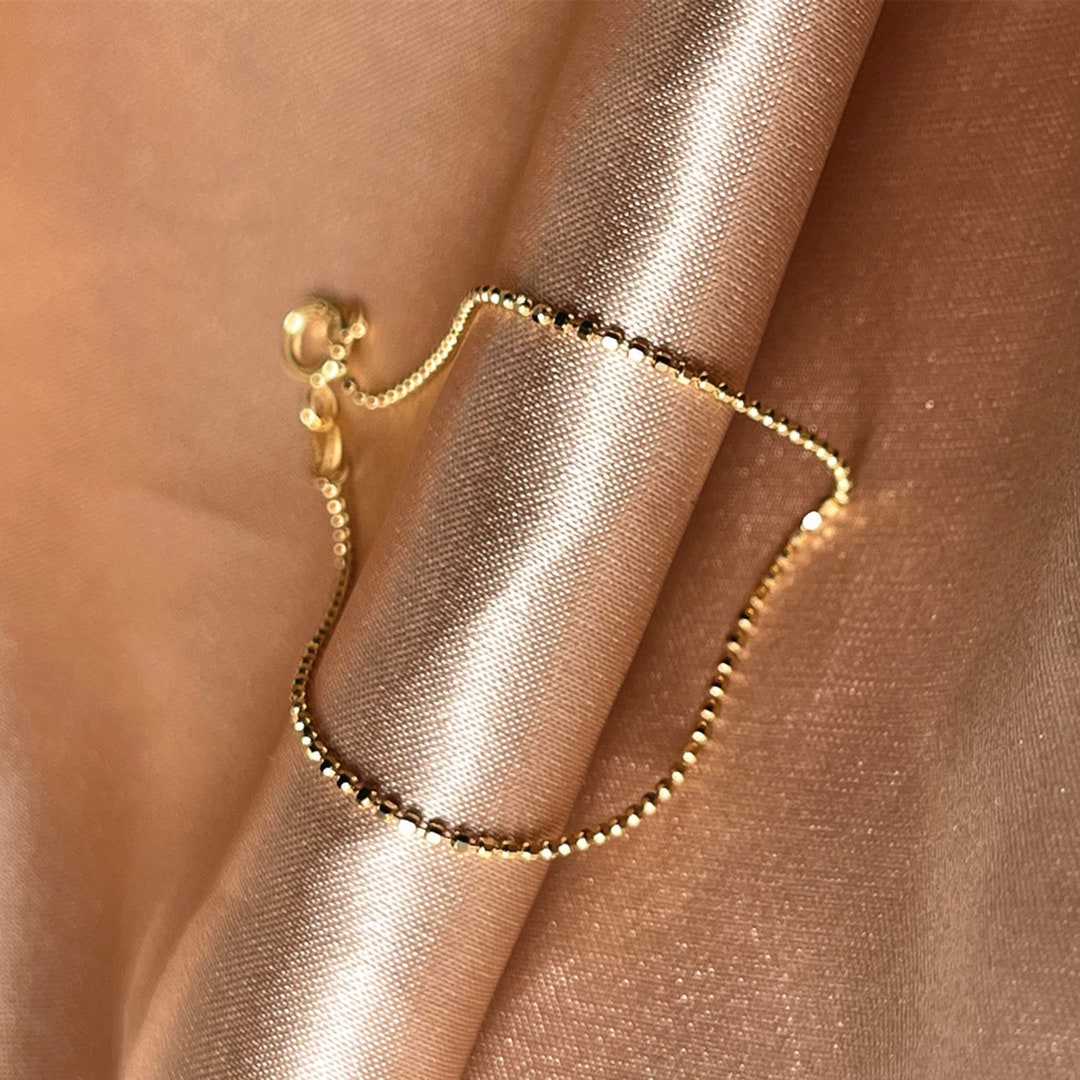 18K Solid Gold Bracelet 18K Solid Gold Anklet Laser Cut Faceted Beads ...