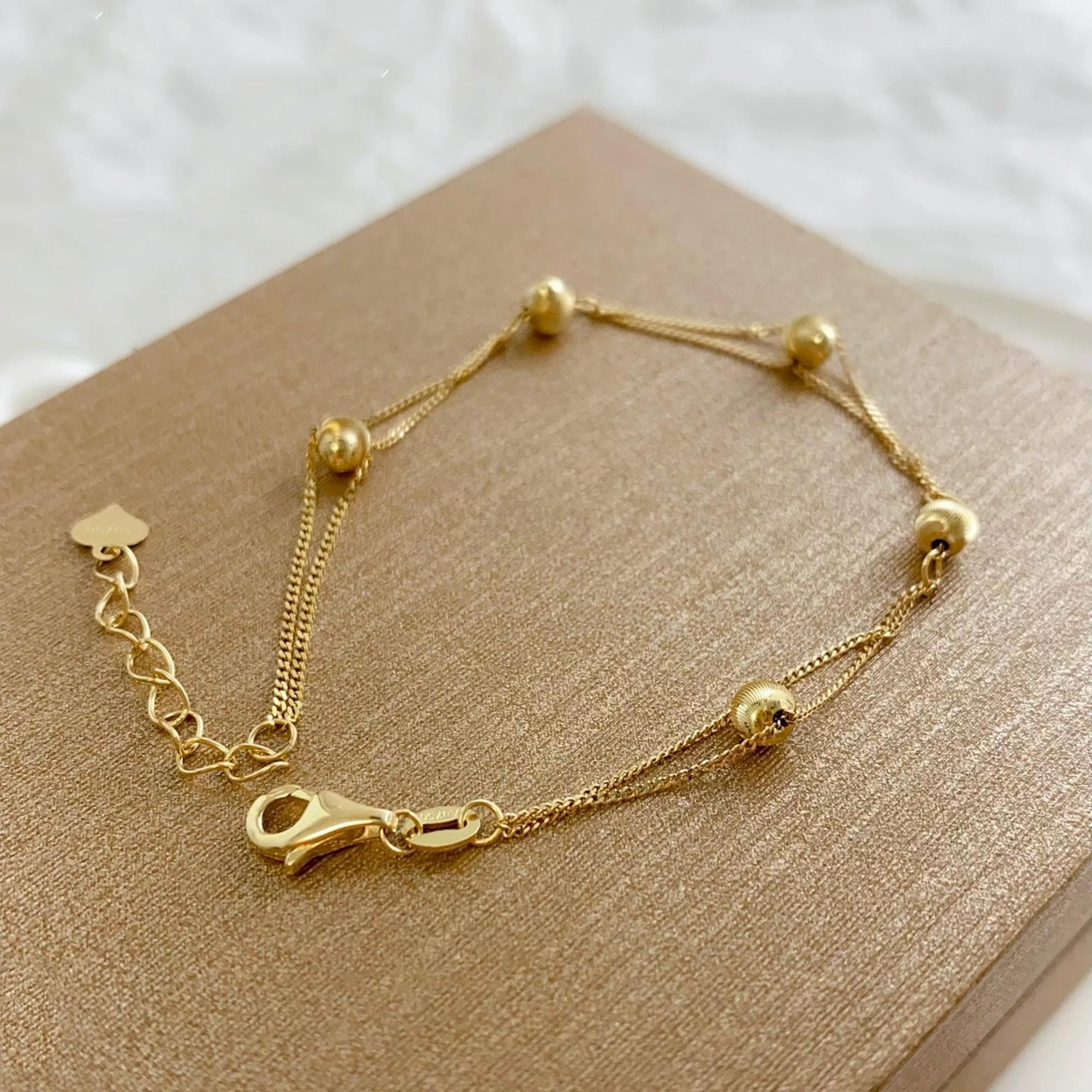 18K Solid Gold Bracelet Ball Double Layers Bracelet 18K Solid Gold Bracelet Ball Double Layers Bracelet
